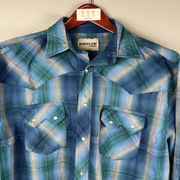 Rustler | Shirts | Rustler By Wrangler Plaid Western Shirt With Sliver ...